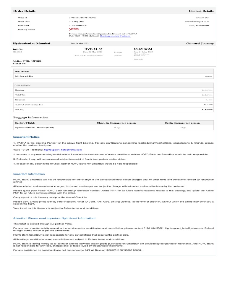 Order Details Contact Details: Indigo | PDF | Identity Document | Fee