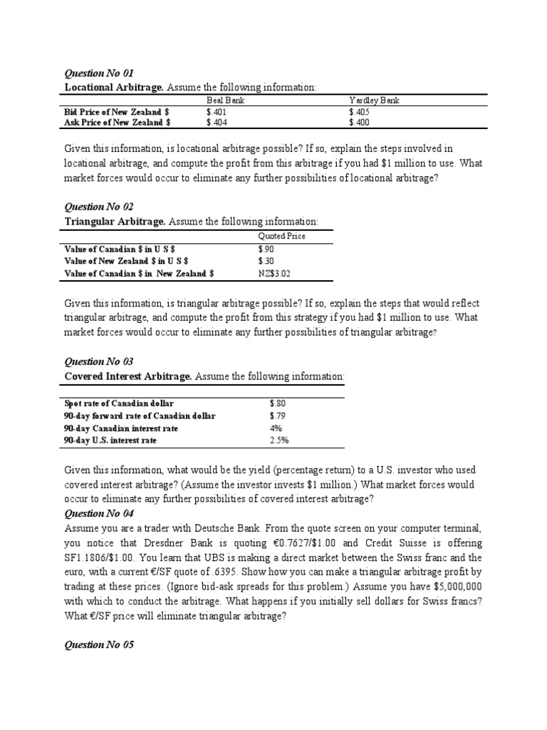 Practice Question of International Arbitrage | PDF | Arbitrage | Interest