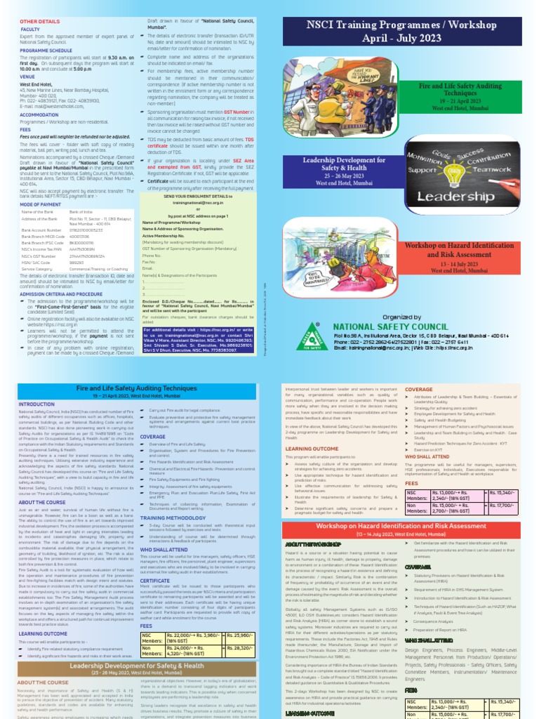 NSCI Training Programmes April July 2023 | PDF | Occupational Safety ...