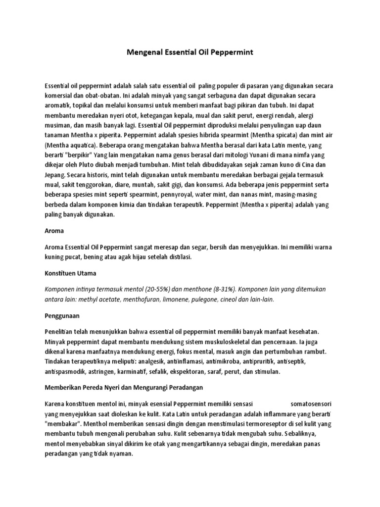 Manfaat dan Penggunaan Minyak Peppermint | PDF