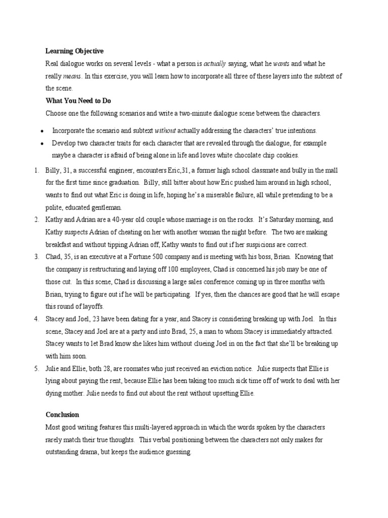 Writing Subtext in Dialogue Scenes | PDF