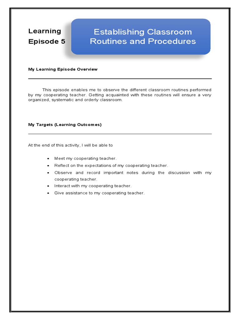 Learning Episode 5 | Download Free PDF | Classroom | Classroom Management