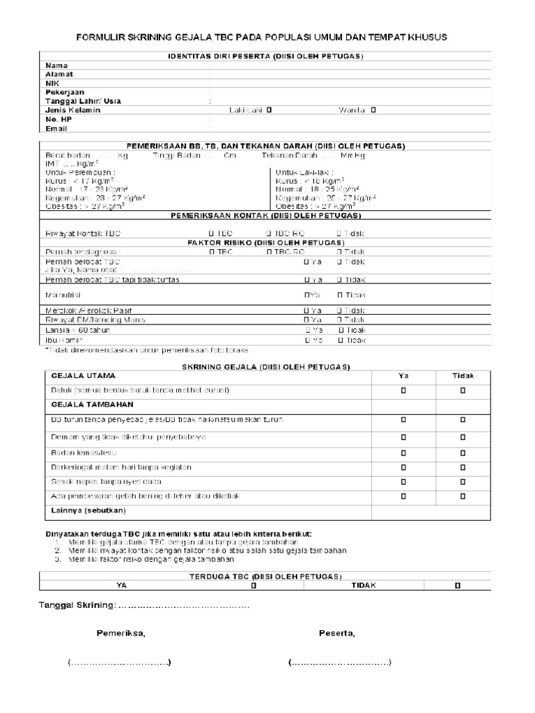 Formulir Skrining TB | PDF