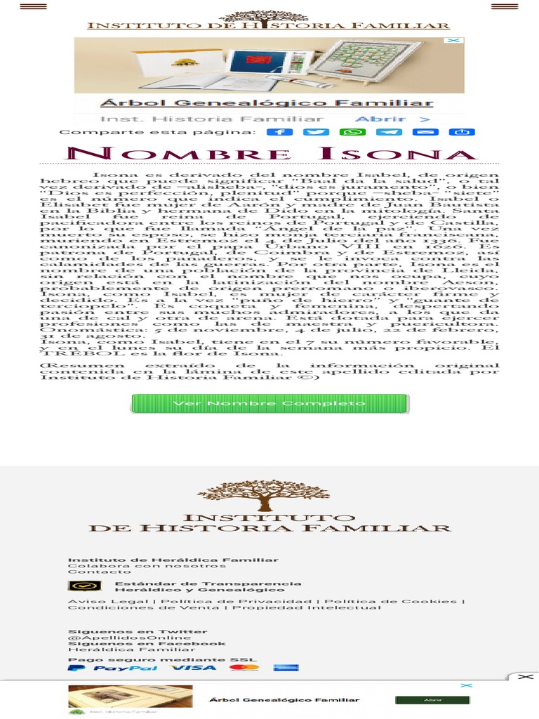 Nombre Isona Instituto de Historia y Heráldica Familiar | PDF