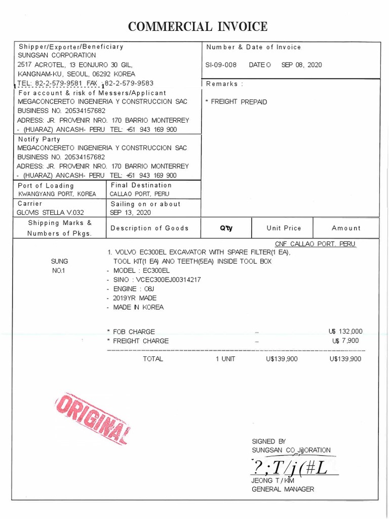 Commercial Invoice Ec300el | PDF