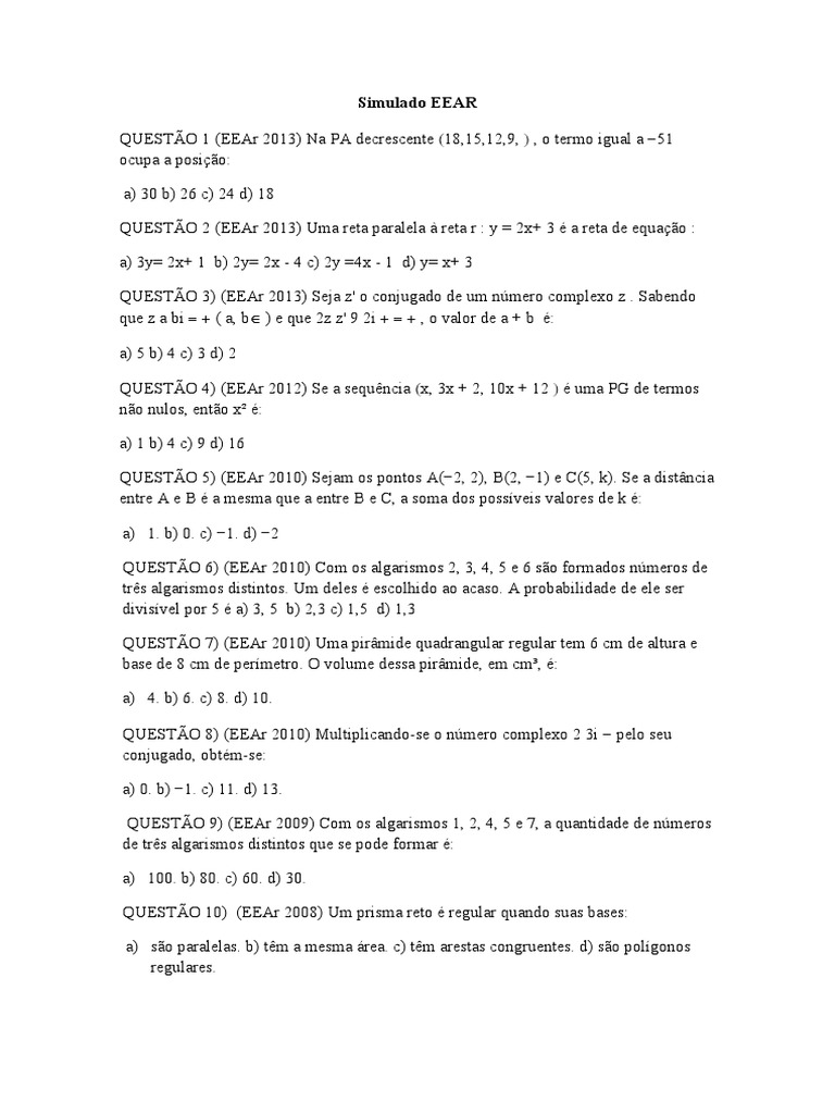 Simulado EEAR: Questões e Gabarito | PDF | Métodos e Materiais de Ensino | Computadores