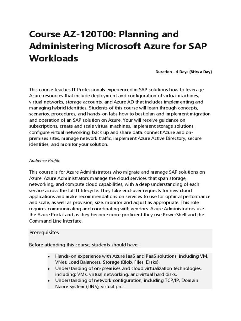 Course AZ-120T00 - Planning and Administering Microsoft Azure For SAP ...