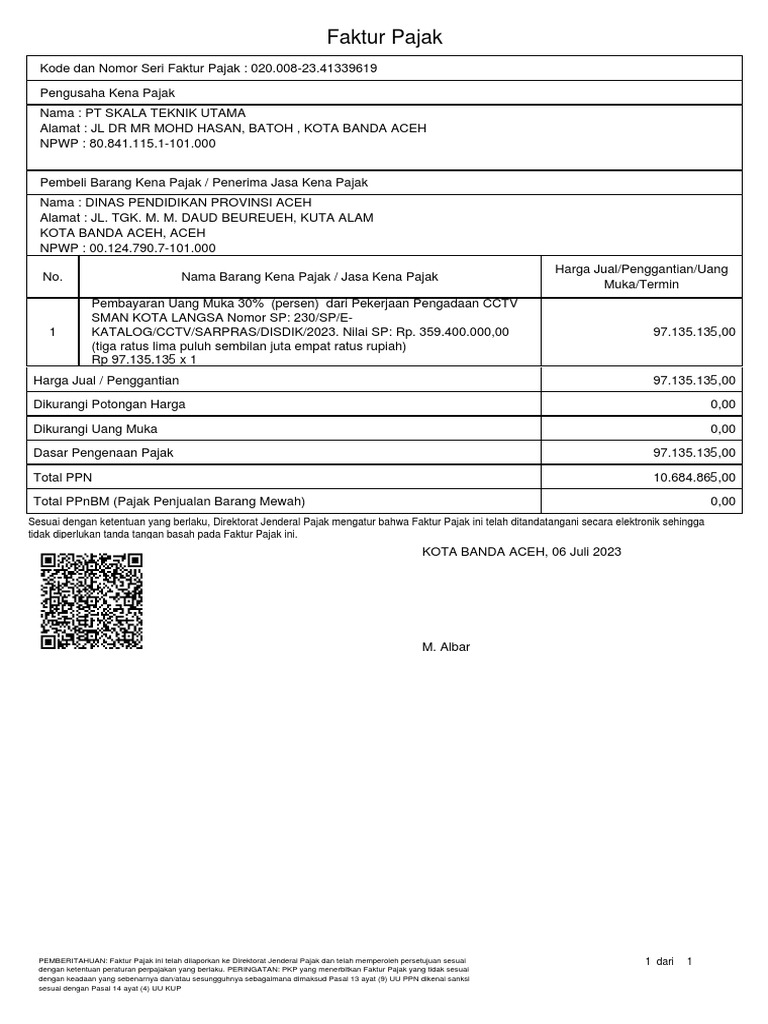 Contoh Faktur Pajak Kode 01 dan 10 | PDF