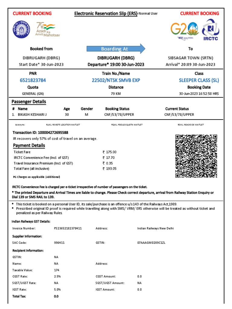 22502/Ntsk SMVB Exp Sleeper Class (SL) | PDF | Identity Document