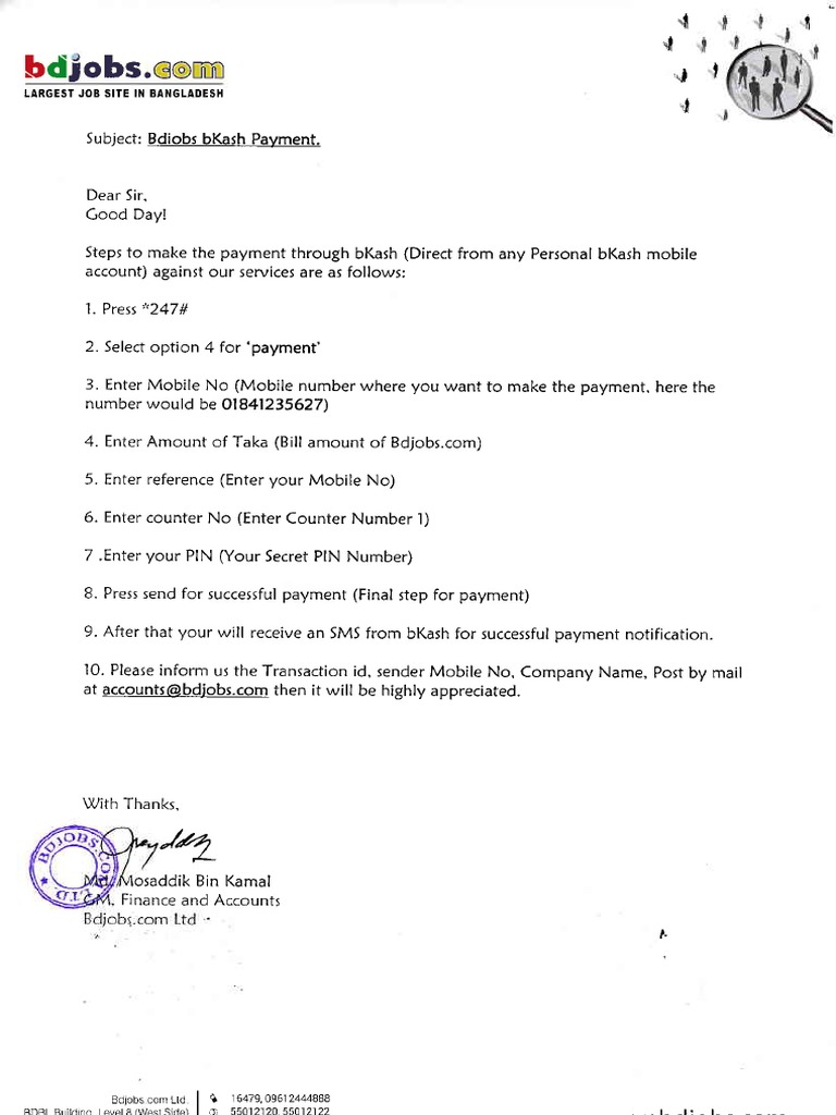 Bdjobs bKash Payment Instructions | PDF
