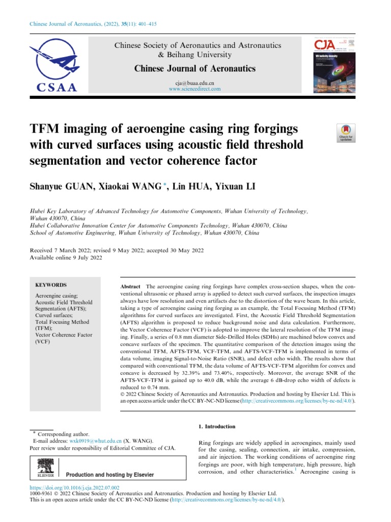 TFM Imaging of Aeroengine Casing Ring Forgings With Curved - 2022 ...