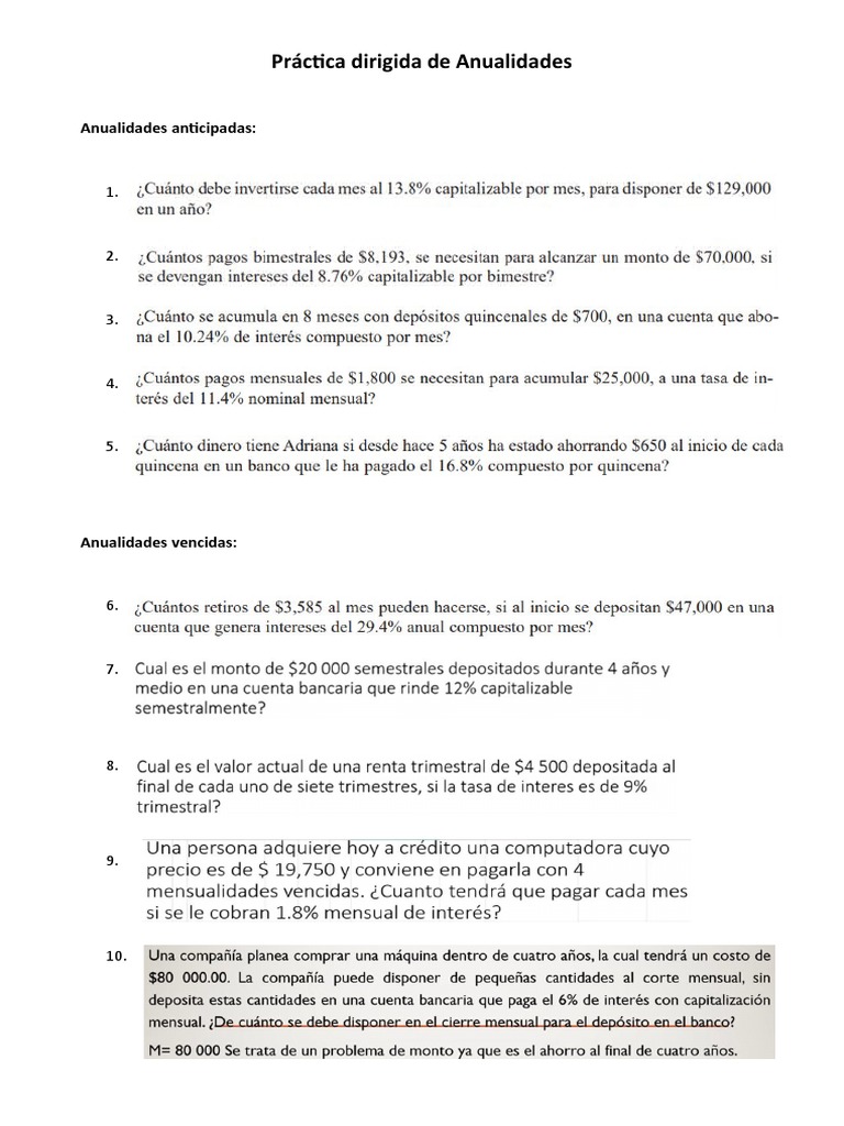 Practica Dirigida Anualidades Semana 7 | PDF Practica Dirigida Anualidades Semana 7 | PDF