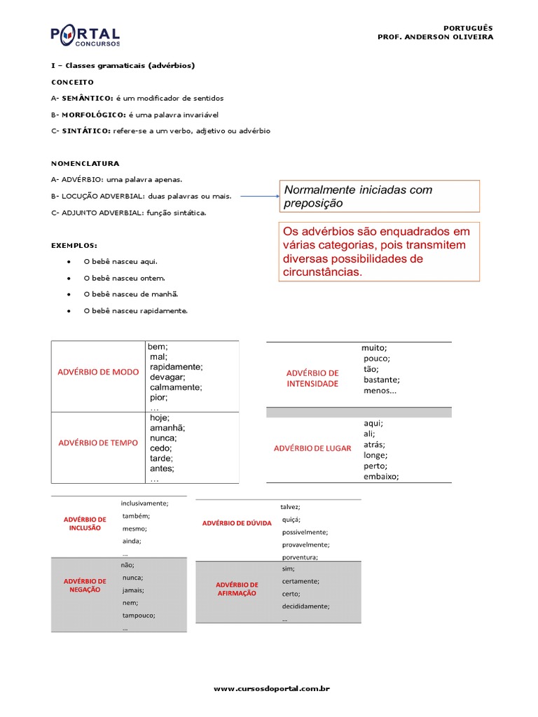 Classes Gramaticais (Adverbio e Numerais) | PDF | Linguística | Morfologia linguística