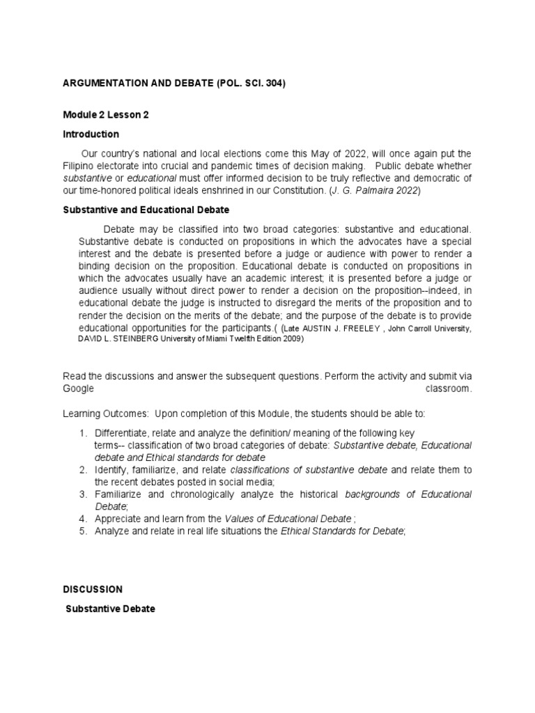 Agumentation and Debate Lesson 2 | PDF | Critical Thinking | Thought