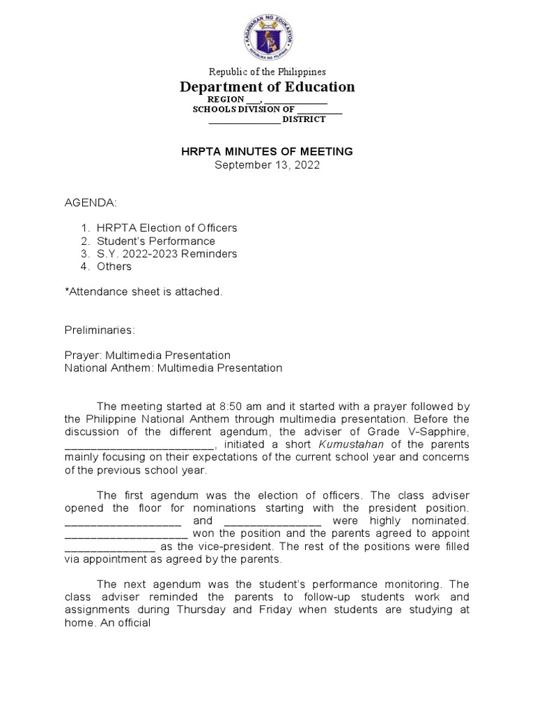 Hrpta Minutes | PDF | Agenda (Meeting)