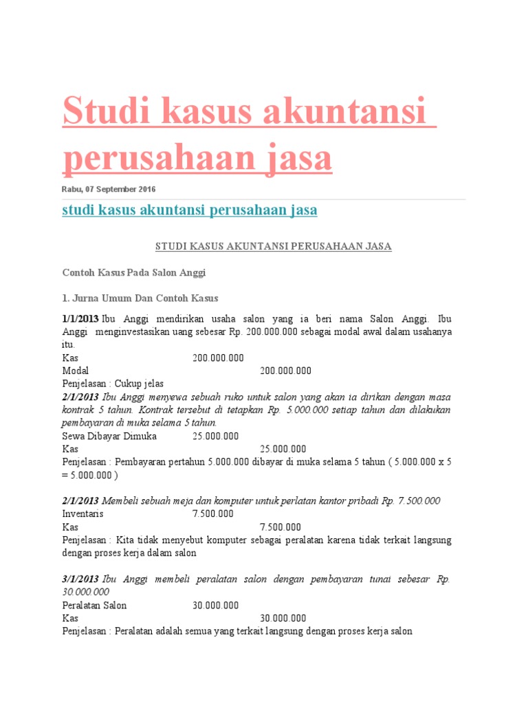 Studi Kasus Akuntansi Perusahaan Jasa | PDF