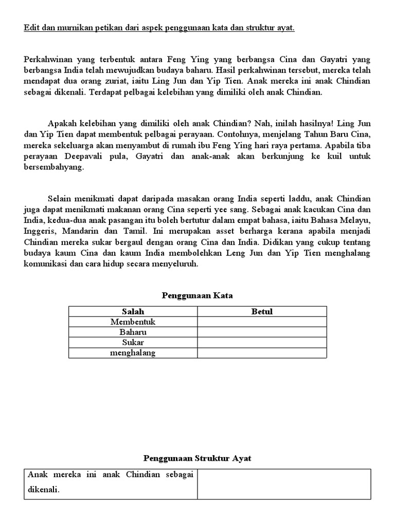 Edit Dan Murnikan Petikan Dari Aspek Penggunaan Kata Dan Struktur Ayat ...