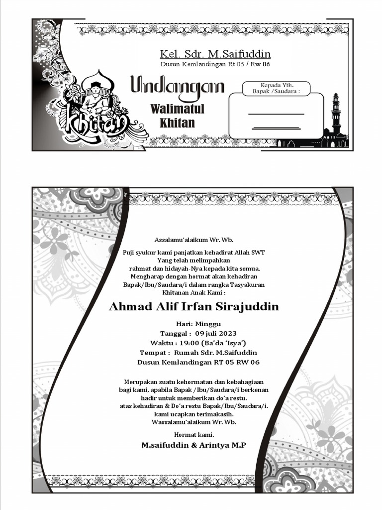 Undangan walimah khitan dan aqiah modelJJJ | PDF