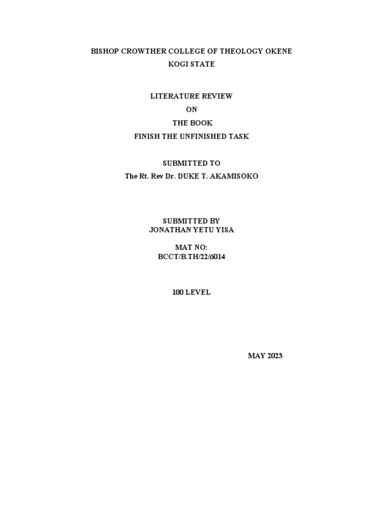 Finish the Unfinished Task in Nigeria | PDF | Sermon | Martin Luther