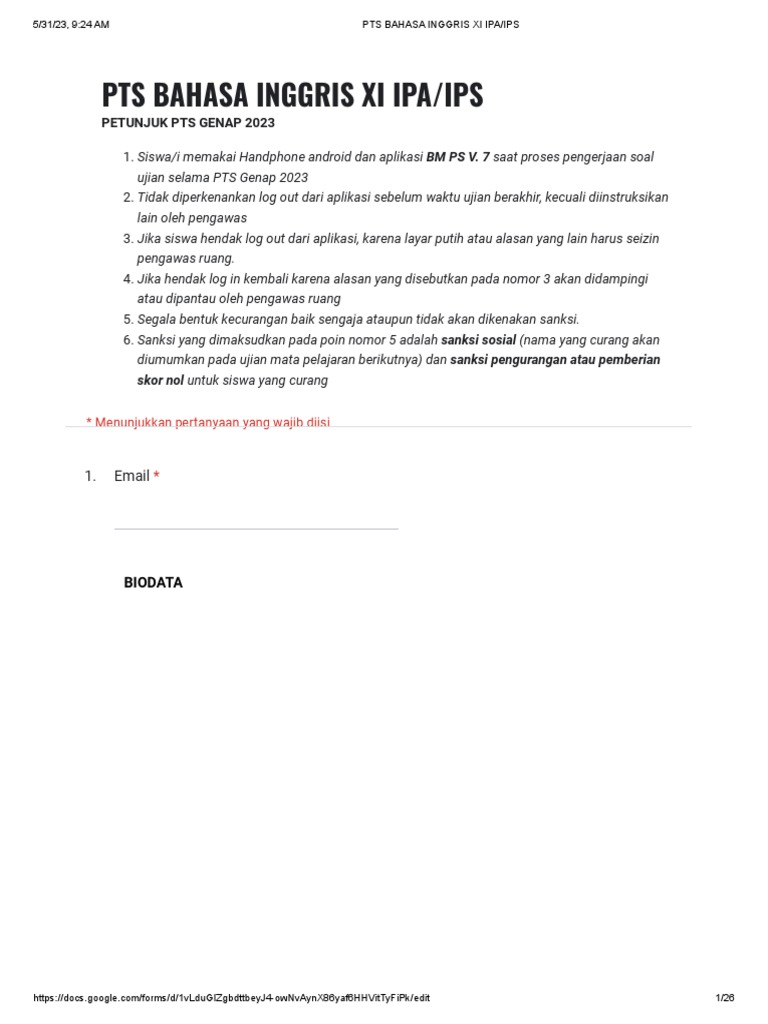6 B.INGGRIS XI IPA - IPS PTS SOAL - Google Formulir | PDF