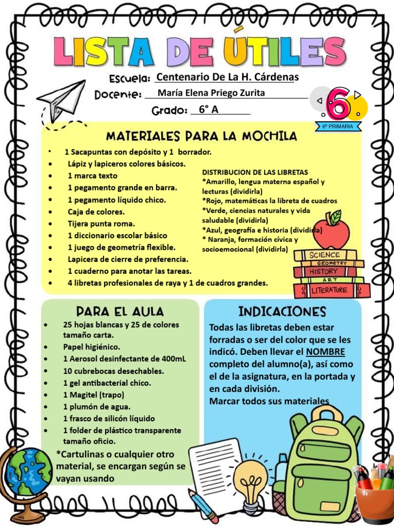 Lista de Utiles Escolares | PDF