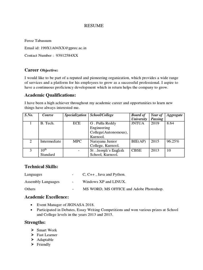 Resume Sample | PDF | Cognition