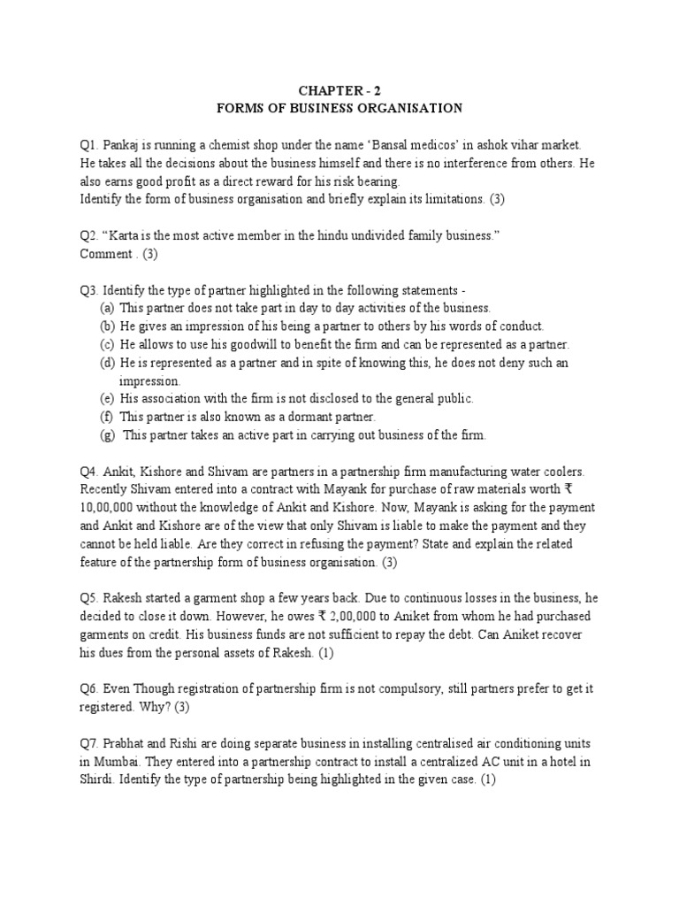 Case Studies Chapter 2 BST 11 | PDF | Partnership | Joint Stock Company