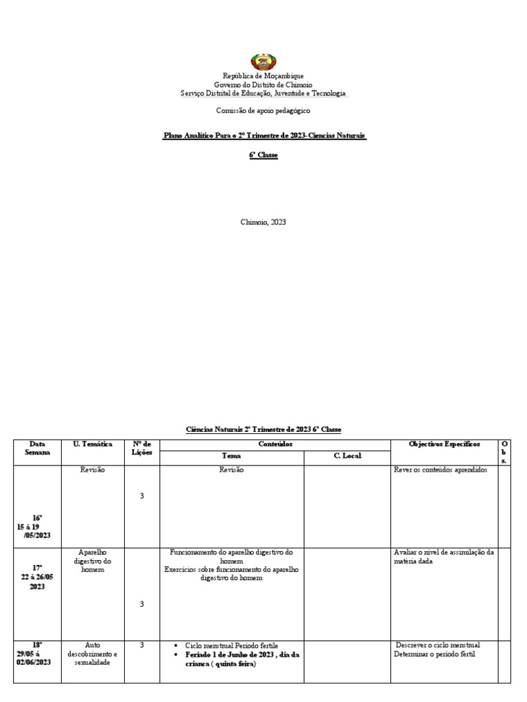 6 Classe II Trim 2023 PDF frica Decimal