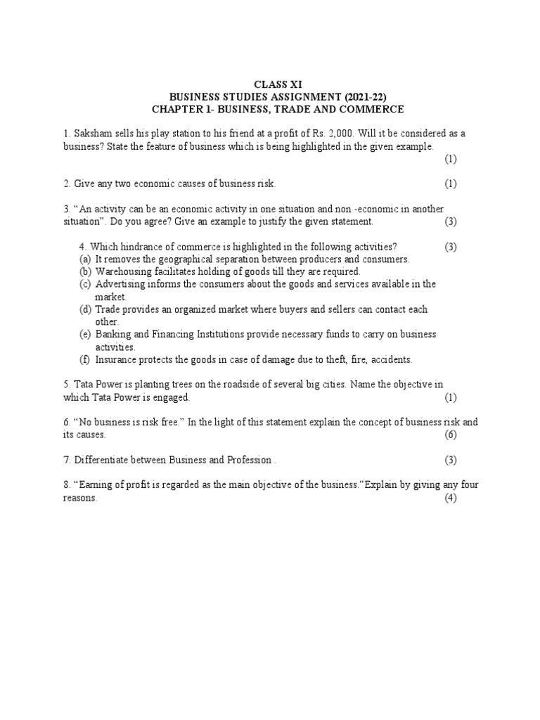 Assignment - Ch. 1 BST XI | PDF