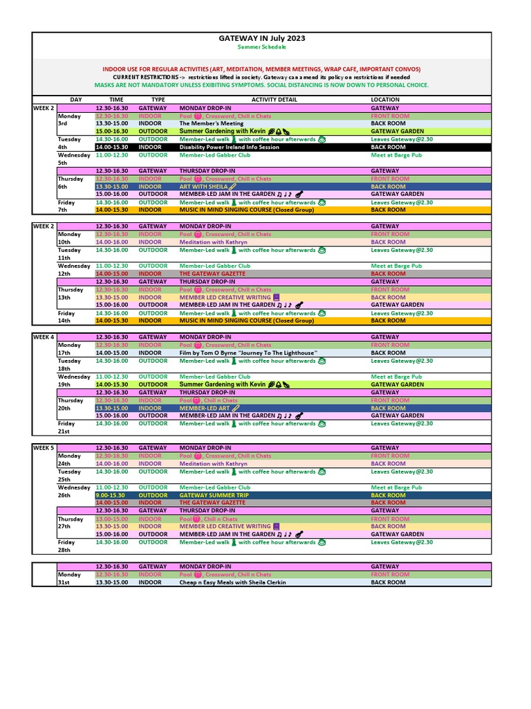 July Monthly Schedule 2023 | PDF