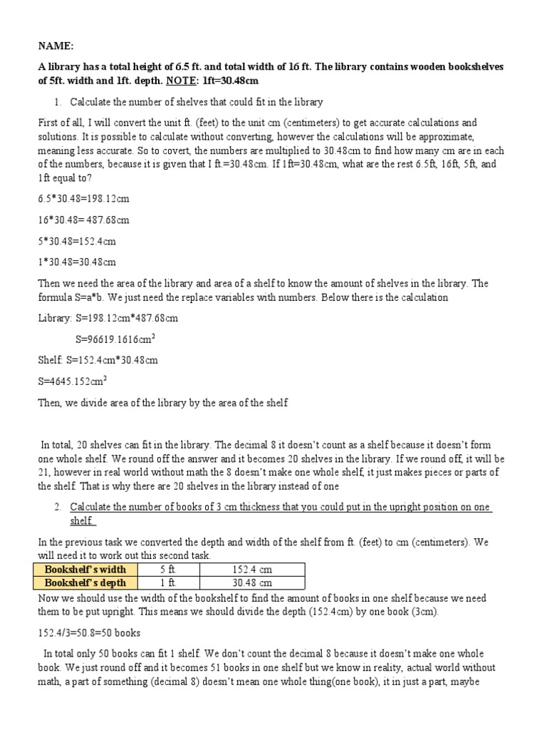 Criterion D Math Y8 2022-2023 | PDF | Bookcase | Area