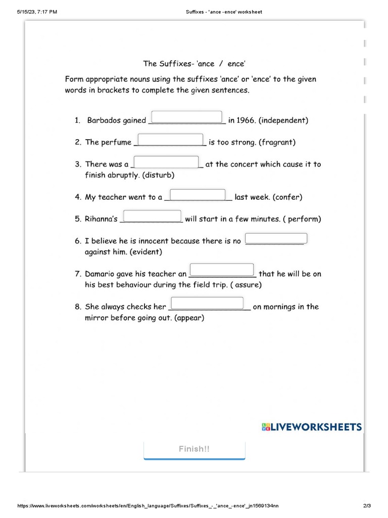 Suffixes - 'Ance - Ence' | PDF