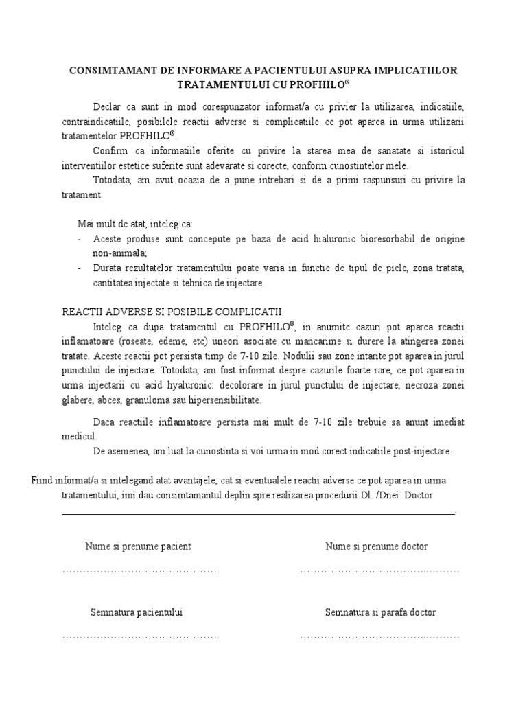 Consimtamant Pacient PROFHILO | PDF