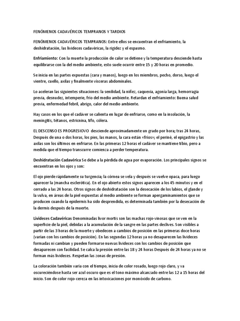 Fenómenos Cadavéricos Tempranos y Tardios | PDF | Descomposición