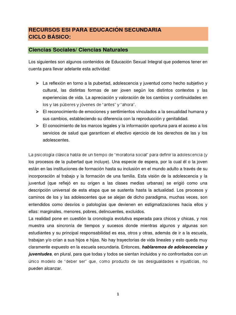 Recursos ESI - Nivel Secundario - Entrada 1 | PDF | Juventud | Adolescencia