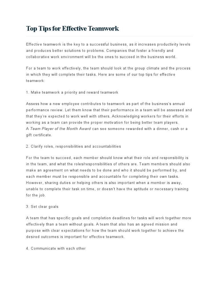 Effective Teamwork Tips Guide | PDF | Goal | Decision Making