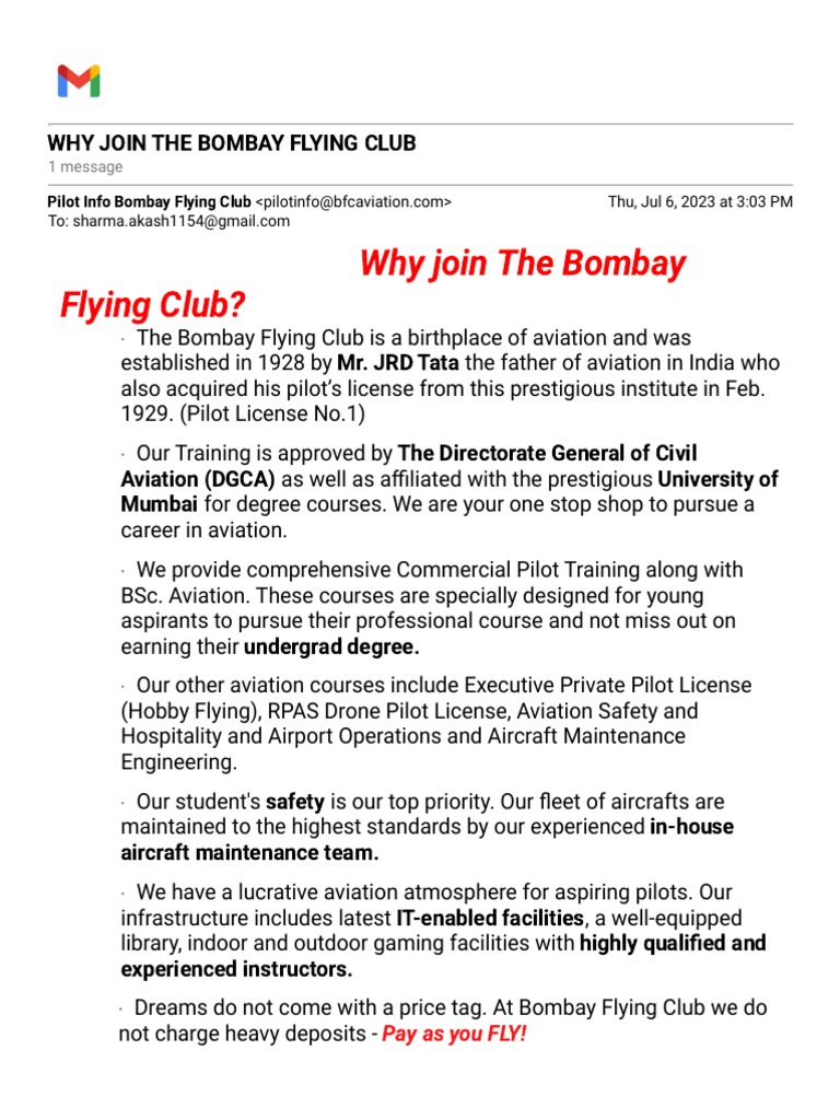 Bombay Flying Club Training Costs | PDF | Mumbai | Aviation