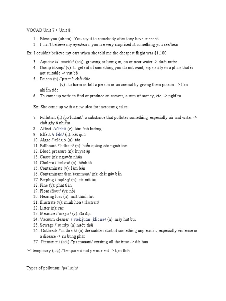 VOCAB Unit 7 | PDF