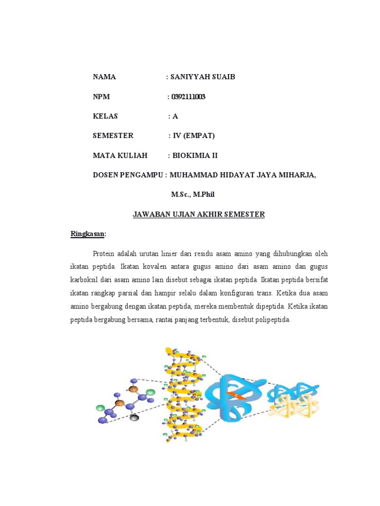 Jawaban UAS Biokimia II SANIYYAH SUAIB (03292111003) | PDF