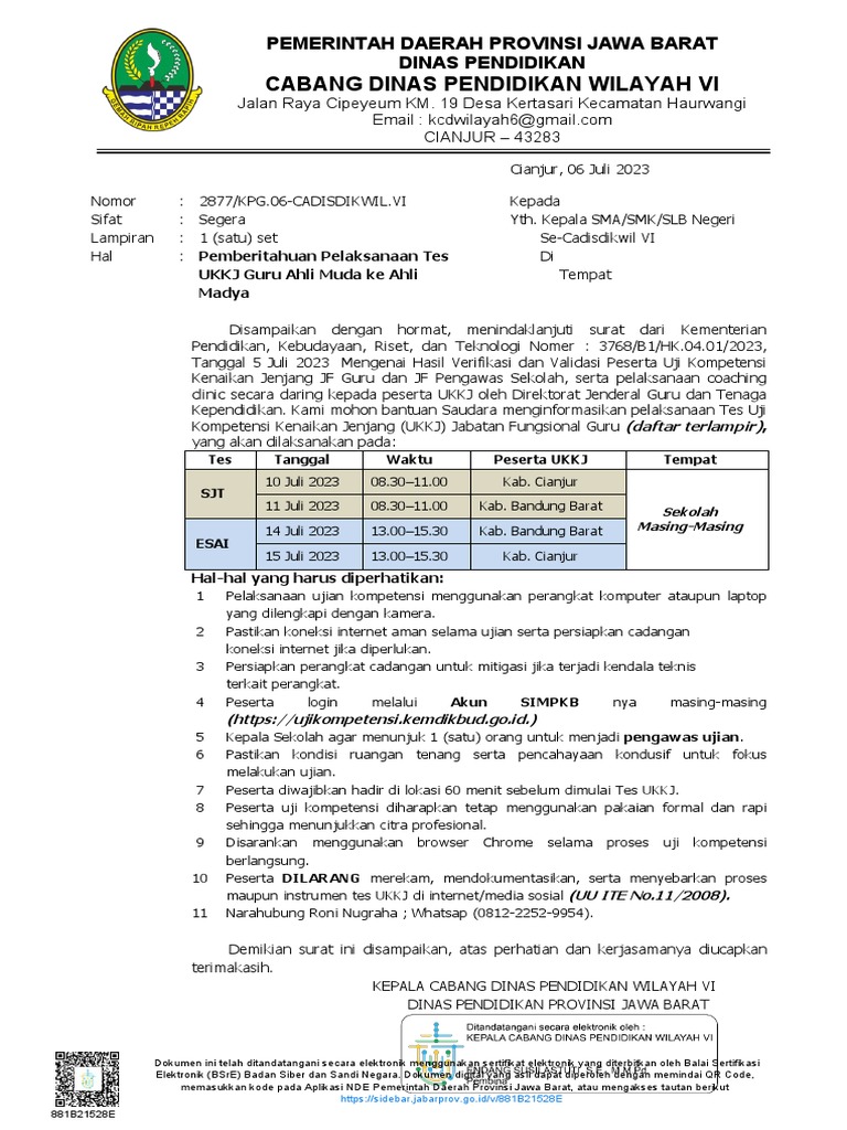 SE Uji Kompetensi Kenaikan Jenjang Guru Muda Madya 08072023 083525 Signed | PDF