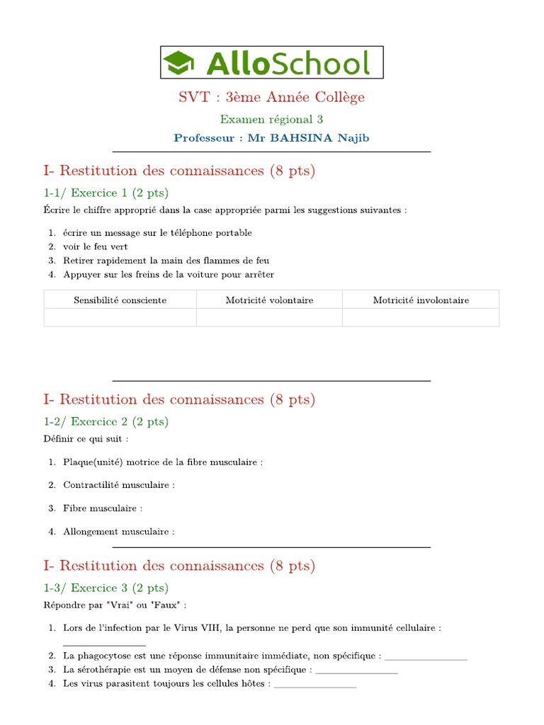 SVT 3ac Examen Regional 3 1 | PDF