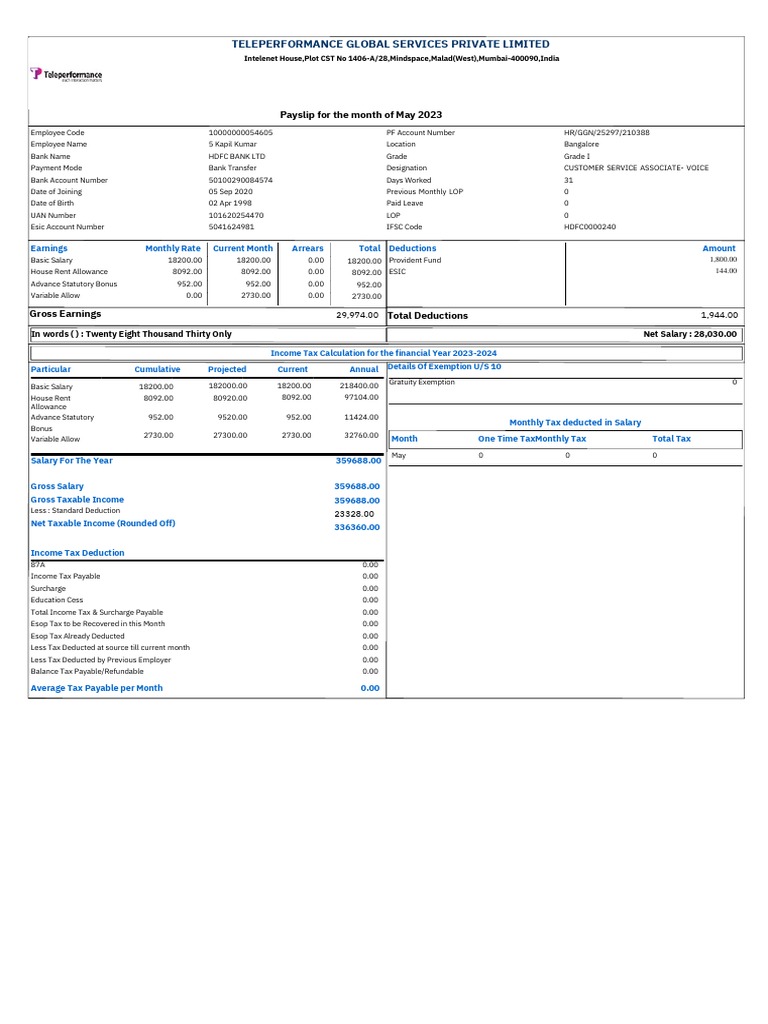 May 2023 Teacher Payslip Summary | PDF | Taxes | Salary