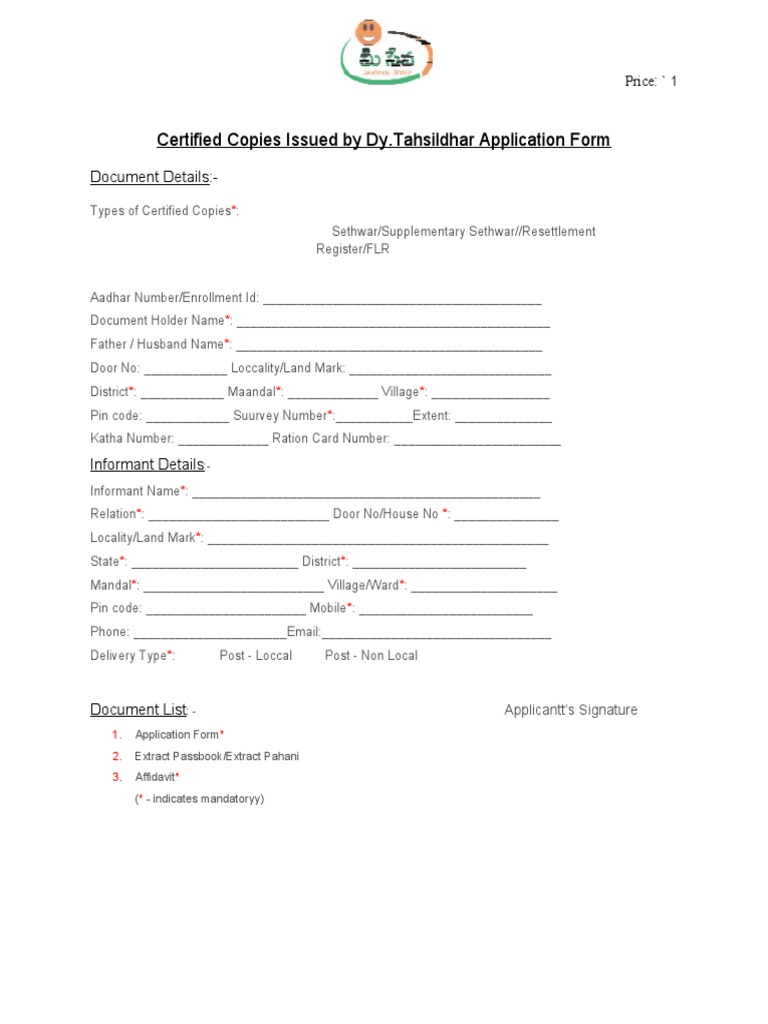 Certified Copies Issued by Dy - Tahsidhar | PDF