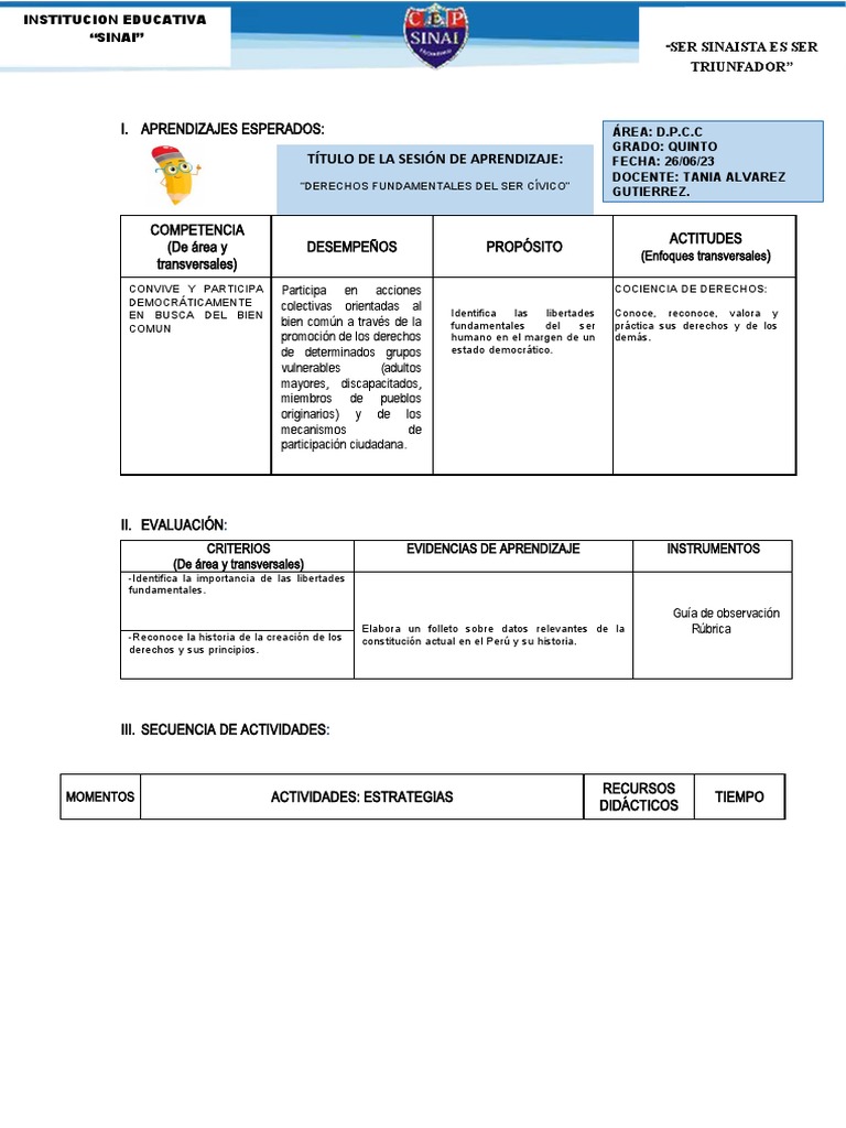 U4 - Aprendizajes Esperados - Sesion 1 - DPCC - Quinto Secundaria | PDF | Evaluación | Aprendizaje