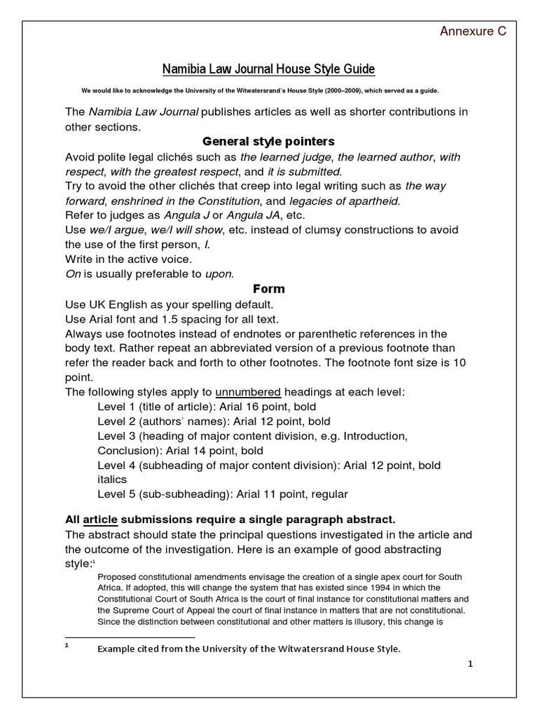Namibia Law Journal House Style Guide | PDF | Arial | Supreme Courts