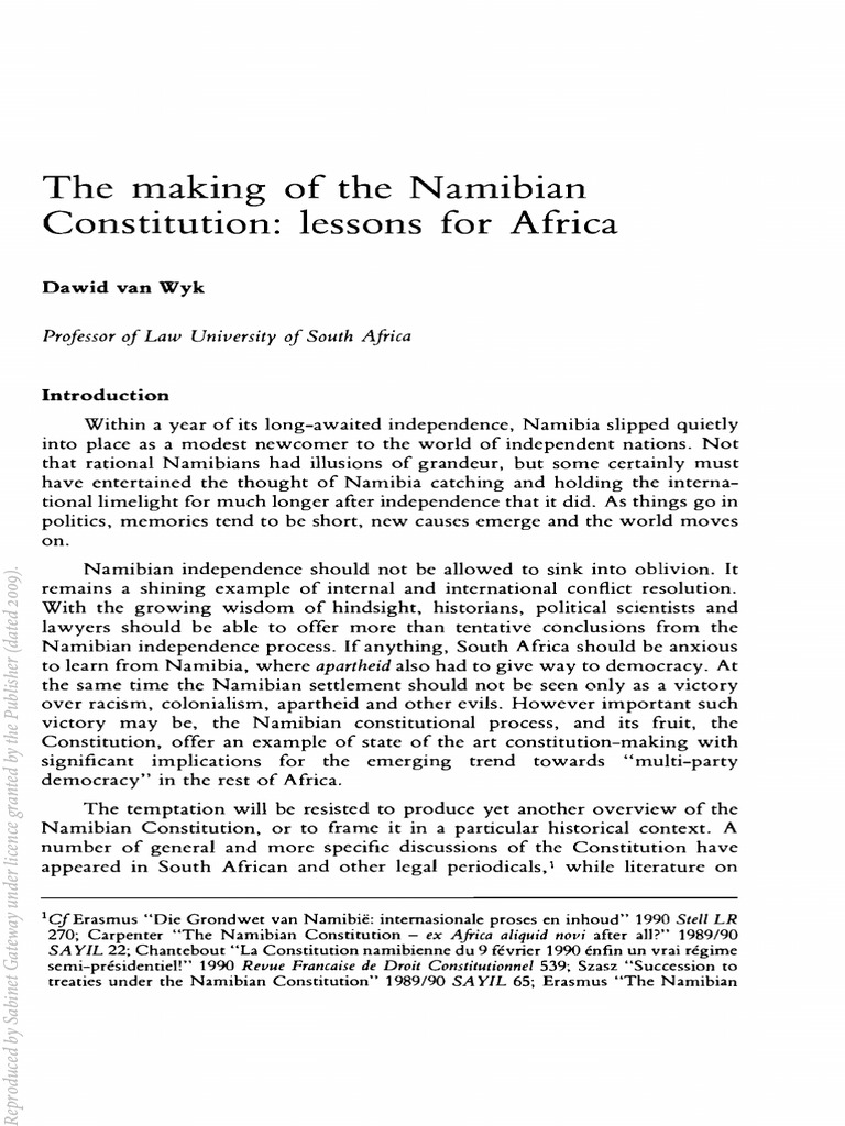 Van Wyk, D. 1991 The Making of The Namibian Constitution Journal | PDF ...