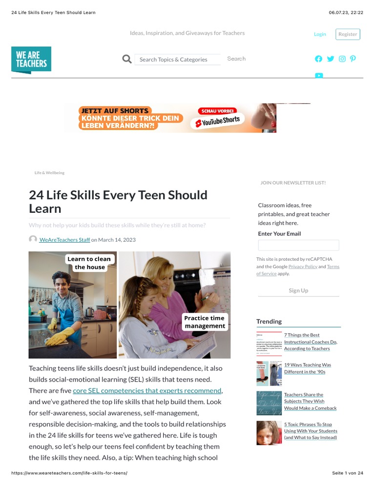 24 Life Skills Every Teen Should Learn (S.a.) | PDF | Adolescence ...
