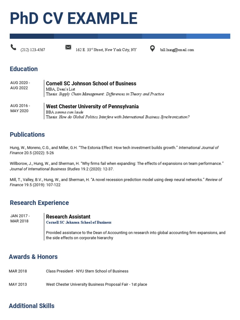 PhD CV Example: Education & Publications | PDF