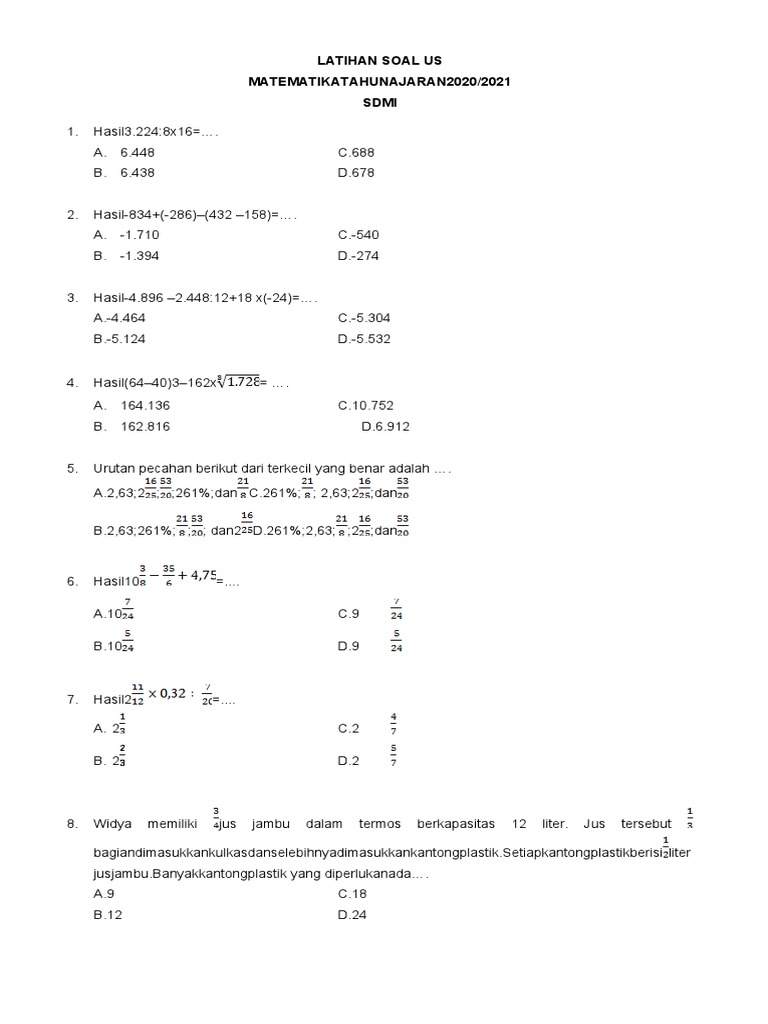 Latihan Soal Us Matematika 2021 Pdf