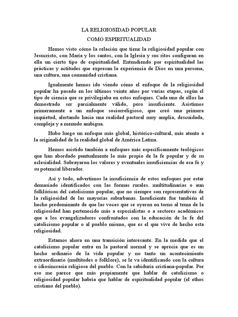 Espiritualidad de la Religiosidad Popular | PDF | Iglesia Católica ...